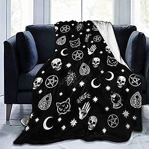 MSGUIDE Moon Gothic Pattern Throw Blanket for Couch Cozy Flannel Bed Blanket Soft Lightweight Warm Decorative Blanket for Sofa, Travel - All Seasons Suitable for Girls Boys Women Men