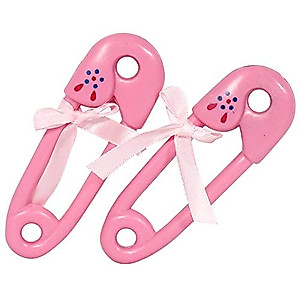 Unique Pink Diaper Pin with Ribbon Girl Baby Shower Favors, 4 Count