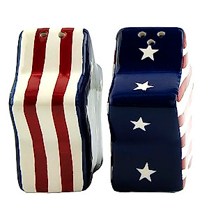 Patriotic 4th of July Stars & Stripes Salt and Pepper Shakers with a Tray
