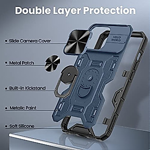 VEGO for iPhone 14 Pro Max Case, iPhone 14 Pro Max Case with Slide Camera Cover & Built-in 360° Rotate Ring Kickstand Magnetic Shockproof Cover Case for iPhone 14 Pro Max 6.7" 2022 - Blue