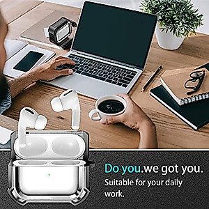 Dexnor Compatible with Airpods Pro (2019) Case Clear Hard PC & Hard Shell Protective Cover [LED Visible] [Supports Wireless Charging] 360 Full Body Skin with Keychain for Men Boys - Black