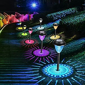 Solar Pathway Lights 8 Pack, Color Changing Solar Lights Outdoor, IP67 Waterproof Solar Path Lights, Solar Powered Garden Lights for Walkway Yard Backyard Lawn Landscape Decorative