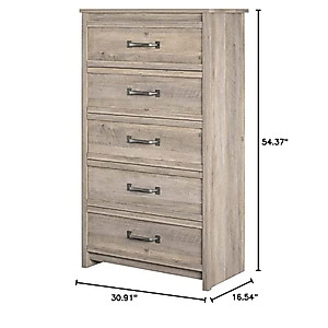 Ameriwood Home Bassinger 5 Drawer Dresser, Gray Oak
