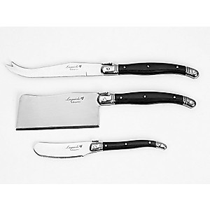 Laguiole By FlyingColors Cheese Knife Butter Knife Spreader Set, Stainless Steel, Black Color Handle, 3 Pieces