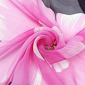 E-Clover Women Soft Floral Print Shawl Chiffon Sheer Scarf Mothers Day Gift (A-Black&Pink)
