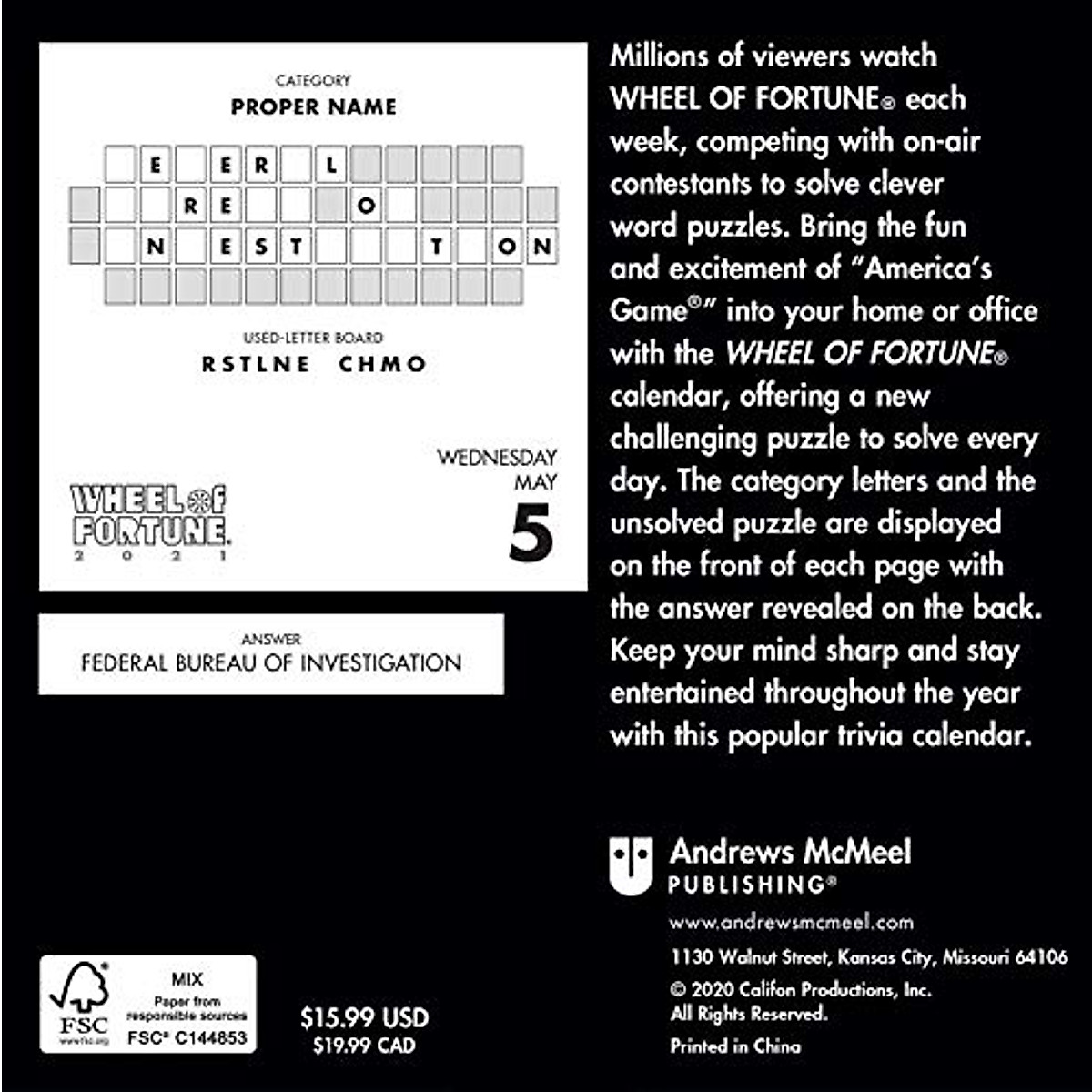 Wheel of Fortune 2021 Day-to-Day Calendar