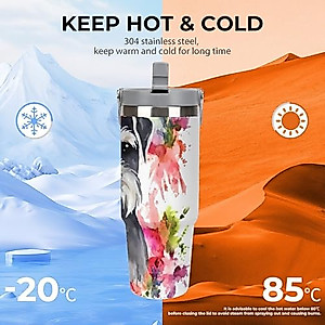 HJUQNGF 30oz Stainless Steel Insulated Tumbler with Flip Lid & Straw, Leakproof Travel Mug for Car, Schnauzer Double Wall Vacuum Thermal Coffee Cup with Handle, Spill-Proof Design for Hot/Cold Drinks