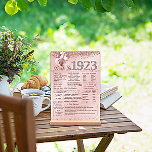 Vlipoeasn Pink 101st Birthday Anniversary Table Decoration 1923 Poster for Women, Rose Gold Back in 1923 Acrylic Table Sign with Wooden Stand, 101 Year Old Birthday Party Centerpieces Gift Supplies