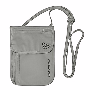 Travelon RFID Blocking Undergarment Neck Pouch, Gray, 8 x 5.25 x .125