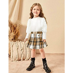 DONWEN Toddler Girl Clothes 4t 5t Fall Winter Clothes Long Sleeve Cotton Shirt Button Skirts 2pcs Toddler Girls Clothes
