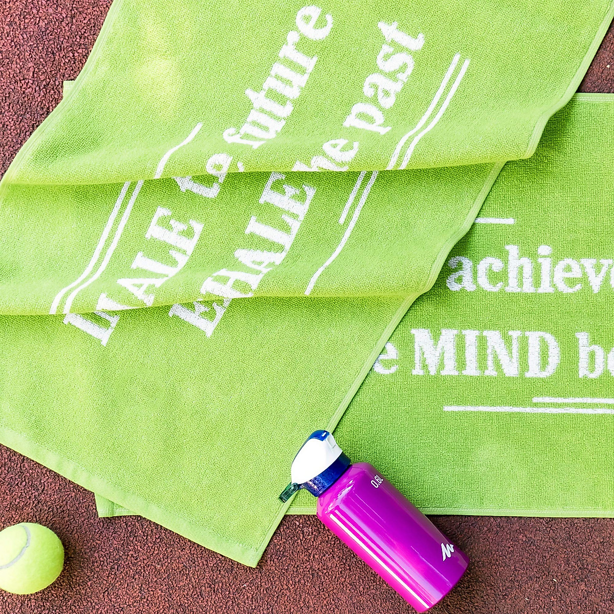 Luzia Workout Towels with Motivational Quotes for Sweat (Pack of 2) - mot-to Lightweight and Super Absorbent for Exercise, Workout, Fitness, Pickleball, Gym, Yoga, Running and Travel (Green)