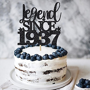Legend Since 1937 Cake Topper for 85th Men and Women Birthday Party ，black gold glitter cake decoration supplies