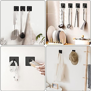 Thaijoy Adhesive Hooks - 4 Pack，Heavy Duty Waterproof Towel Hooks，SUS304 Stainless Steel Adhesive Coat Hooks，for Bathroom, Kitchen, Office, School Black Shower Hook Hanger