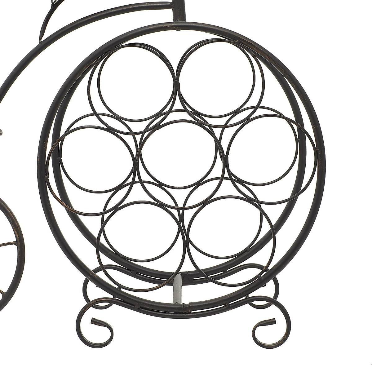 Deco 79 Metal Bike 7 Bottle Wine Rack with Scrollwork, 21" x 9" x 19", Brass