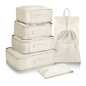 7 Pcs Travel Packing organizer and Packing Cubes for Suitcase with Essencial Travel Bags (PINK)