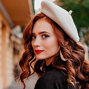 Women's French Beret Hat Solid Color Plain Wool Classic Traditional Artist Cap (US, Alpha, One Size, White)