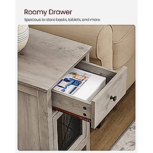 VASAGLE Side Table with Storage, End Table with USB Ports and Outlets, Nightstand with Charging Station, Drawer, Storage Cabinet, Magazine Rack, for Living Room, Bedroom, Greige