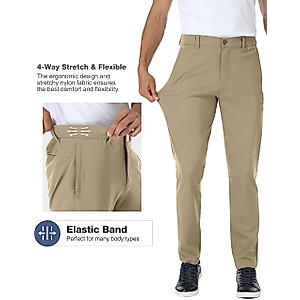 PULI Golf Pants Men Stretch Slim Fit Waterproof Dress Casual Work Hiking Tapered Pants with Pockets Stone,38Wx32L