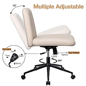 HOFFREE Criss Cross Chair Cross Legged Office Chair with Wheels Armless Chair Home Office Chair Ergonomic for Desk Fabric Beige
