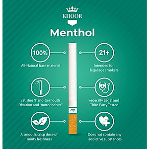 KHOOR Herbal Cigarettes - 2 Packs Menthol Flavor, Herbal Cigarette Alternative for Smokers Seeking a Tobacco & Nicotine-Free Cigarette Alternative, Non-Nicotine and Refreshing (40 smokes)