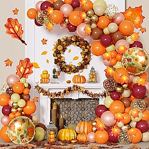 172Pcs Fall Balloons Arch Garland Kit with Maple Leaf Orange Burgundy Brown Confetti Fall Color Balloons for Fall Birthday Party Baby Shower Decorations Autumn Thanksgiving Friendsgiving Supplies