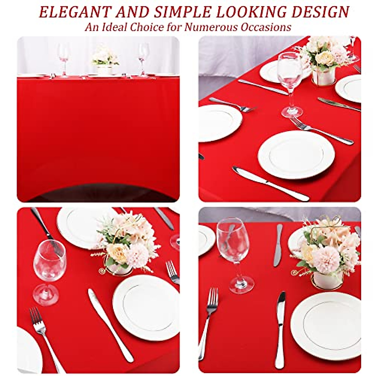 6FT Spandex Table Cover Table Cloth for Folding Tables Fitted Rectangular Tablecover Washable Wrinkle Resistant Polyester Stretch Red Tablecloth Protector for Wedding Banquet Party (4 Pack, Red)