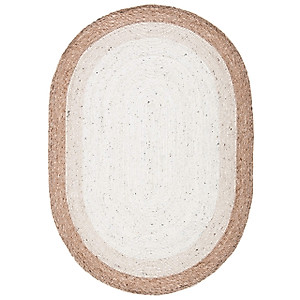 SAFAVIEH Braided Collection Area Rug - 8' x 10' Oval, Beige & Ivory, Handmade Country Cottage Reversible Wool, Ideal for High Traffic Areas in Living Room, Bedroom (BRD903B)
