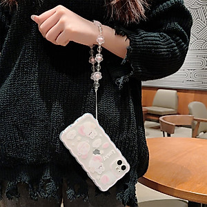 ZSYTZL Compatible with iPhone 11 Case Cute Cartoon Peach Rabbit with Cute Chain Design for Women Girls Aesthetic Kawaii Slim Soft TPU Transparent Case for iPhone 11-Peach Rabbit