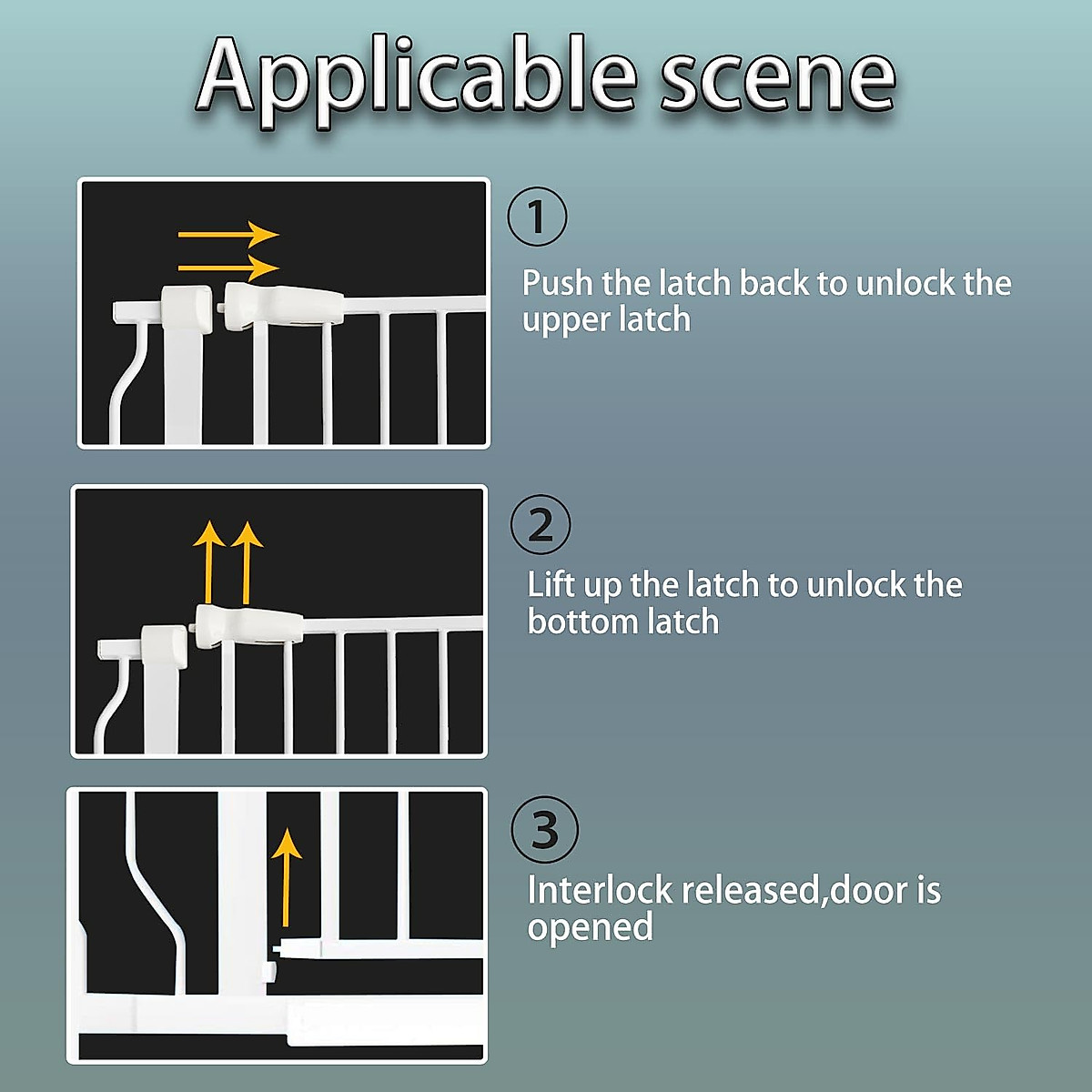 COSEND Tall Narrow Baby Gate 37.4" Pressure Mounted Dog Gates for The House Stairs Doorways Walk Through Swing Auto Close Safety Black White Metal Gate(29.13"-33.86")