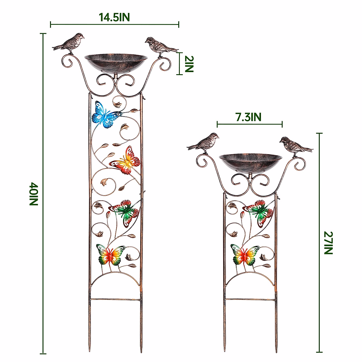 Desgully Bird Bath with Garden Trellis for Climbing Plants Outdoor, with Decorative Butterflies Free Standing Detachable Bird Feeder Bowl Bird Baths for Outdoors Antique Iron
