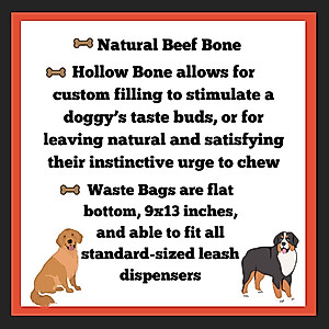 AccessiPets Filled Dog Bones Bundles for Large Dogs, Large Stuffed Femur Bone Bundle with 1 Dog Waste Roll, Long-Lasting Dental Treats for Aggressive Chewers (Hollow Bone)