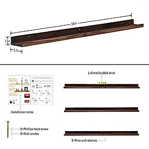 AZSKY 36 Inch Wall Mounted Floating Shelves for Home Decoration,Picture Display Wall Ledge Shelf for Bedrooms,Office,Living Room, Kitchen, Deep Walnut Wood Wall Shelf,3 Same Sizes