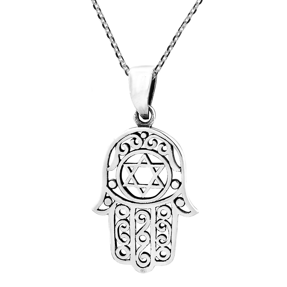 AeraVida Hamsa or Hand of God with the Star of David .925 Sterling Silver Pendant Necklace | Jewish Star of David in Hamsa Hand Pendant | Jewelry Gift