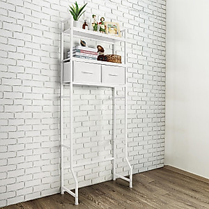 ETELI 3-Tier Over The Toilet Storage Cabinet with Fabric Drawers Toilet Shelf Organizer with 4 Hooks Freestanding Bathroom Space Saver White