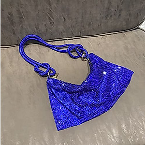 miscloder Rhinestone Purses for Women Evening Sparkly Gold Clutch Purse Chic Silver Hobo Bag for Wedding Party Prom (Blue)