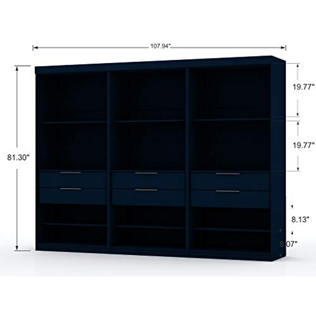 Manhattan Comfort Mulberry Mid Century Modern 6 Drawer Sectional Wardrobe Closet, Set of 3, Midnight Blue