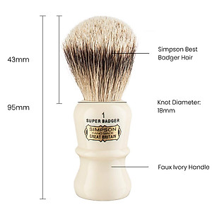 Emperor Super Badger Brush- Simpson Shaving Brushes - Faux Ivory Handle (1 Super)