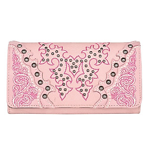 Montana West Clutch Style Secretary Wristlet Wallet Bundled w Purse Light Key Chain (Tan Angel Wins)