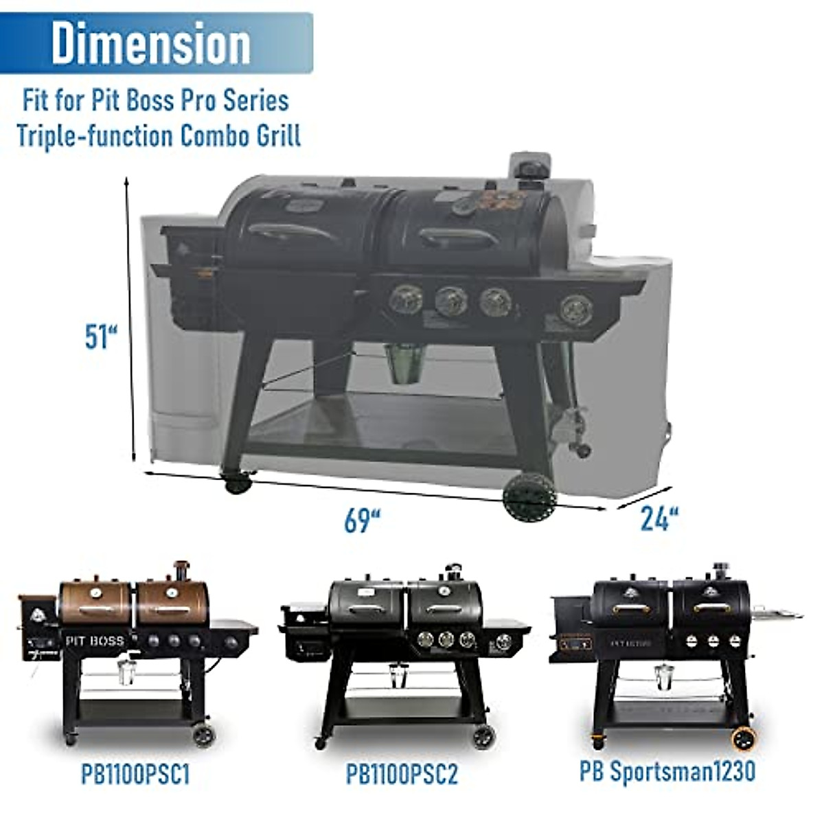 Grisun Grill Cover for Pit Boss 1100 Pro Series Triple-Function Pellet and Gas Combo Grill PB1100PSC2/PB1100PSC1, Sportsman PB1230SP, 600D Heavy Duty Grill Cover, PB 67364