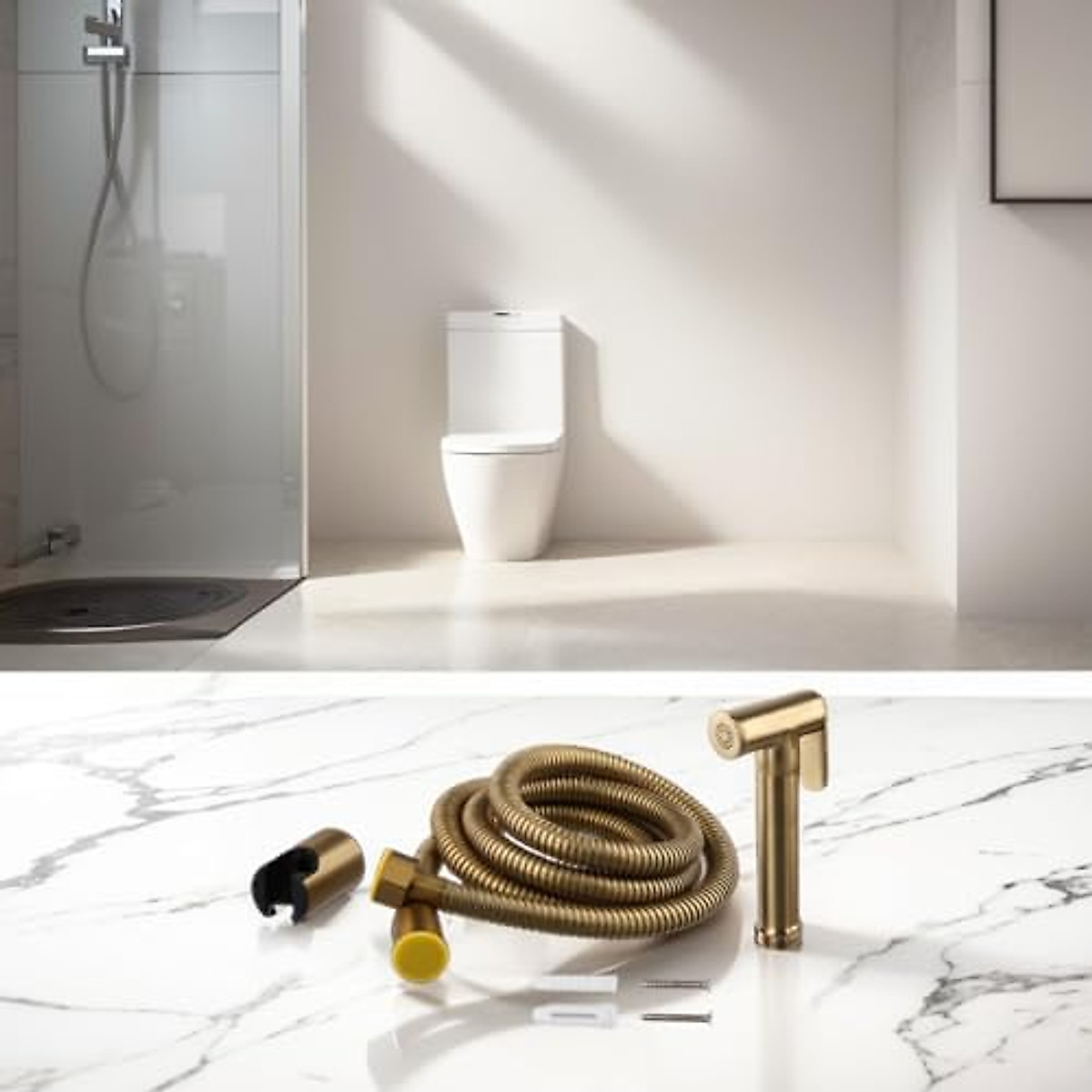 Handheld Bidet Sprayer For Toilet, Stainless Steel Cloth Diaper Spraying Kit, Bathroom Toilet Bidet Attachment Set Brushed Gold Brass Toilet Bidet Spray Set