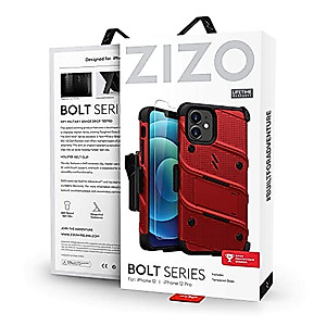 ZIZO Bolt Series for iPhone 12 / iPhone 12 Pro Case with Screen Protector Kickstand Holster Lanyard - Red & Black