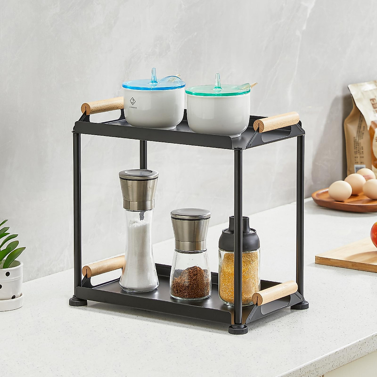 Aduanbang Bathroom Organizer Countertop, 2-Tier Bathroom countertop Organizer Storage Shelf Cosmetic Organizer Spice Rack for Bathroom, Kitchen, Living Room, Bedroom, Dressing Table, Black