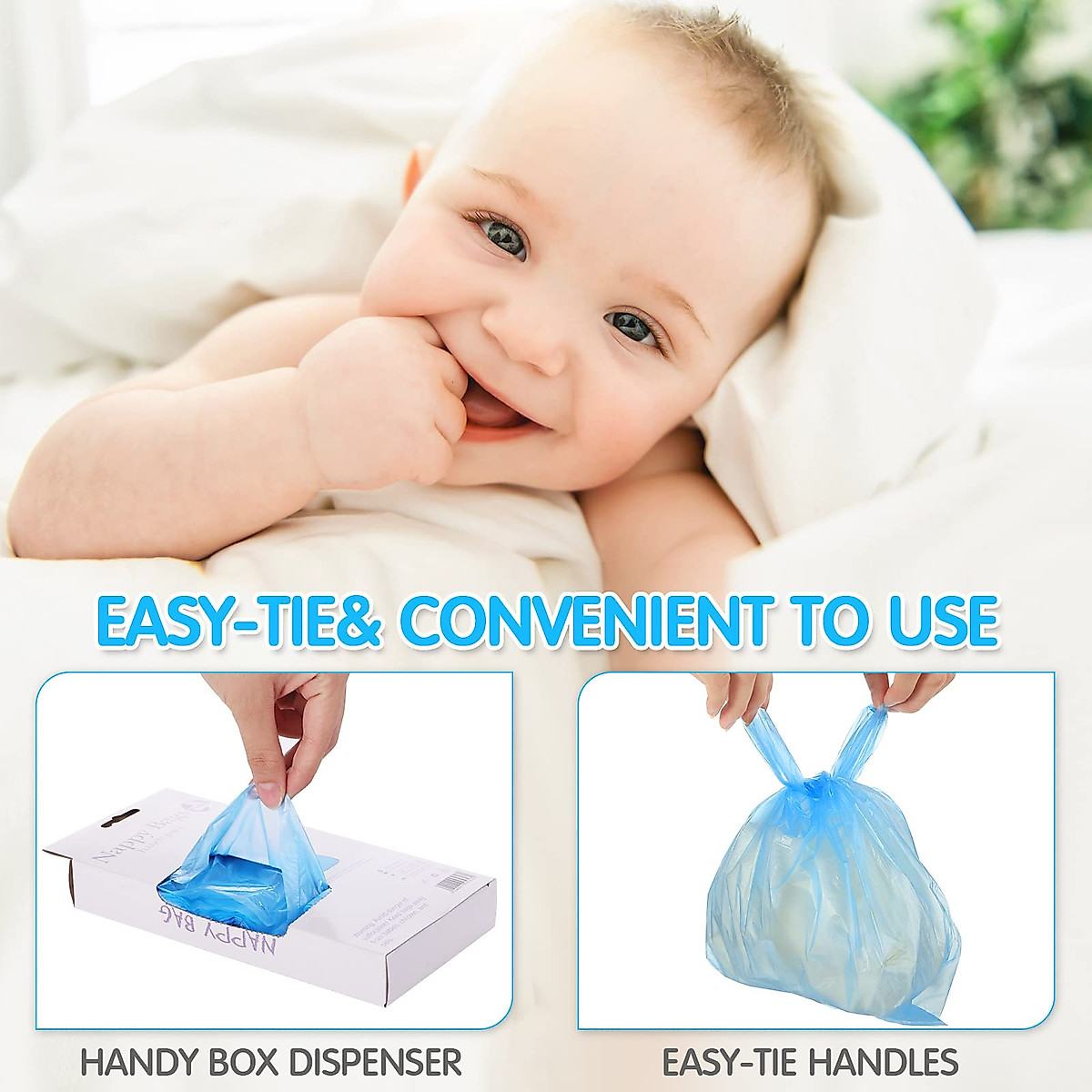 1600 Count Baby Disposable Diaper Bags Scented Diaper Sacks with Tie Handle Disposal Diaper Trash Bags Baby Poop Bags Waste Bag Refill (Blue)