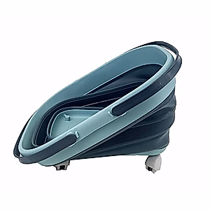 SAMMART 17L(4.5 Gallon) Collapsible Basket with Handle-Portable Outdoor Picnic Basket/Crater with 360˚ Rotating Wheels-Foldable Shopping Bag-Space Saving (Lake Blue/Leaf Blue)