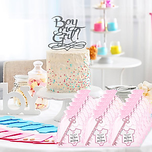 Geyoga 50 Sets Baby Shower Party Favors 50 Fancy Key Shape Pens It's a Girl/ Boy Key Gel Ink Pens 50 Thank You Cards Small Gift Cards 50 Organza Bags for Guests Gender Reveal Party Favors (Pink,Girl)