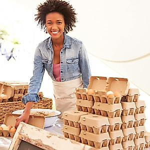 WISHOPE 40 Pieces Paper Egg Cartons for Chicken Eggs Pulp Fiber Egg Tray Holder Bulk Holds 6 Count Eggs Family Farm Market Travel Egg Storage Containers Included 40 Labels Brown