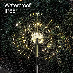 Anordsem Solar Garden Lights 2 Pack, Solar Fireworks Lights DIY Firework Lights,Outdoor Decorative Solar Lights IP65 Waterproof LED,Solar Pathway Lights for Walkway Patio Backyard Party (Warm White)