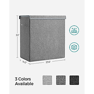 SONGMICS Sturdy Double Laundry Hamper with Lid, Removable Fabric Bag, 142L Large Clothes Hamper 2 Section, Laundry Basket with Handles for Closet, Laundry Room, Bedroom, Bathroom, Gray ULCB02G