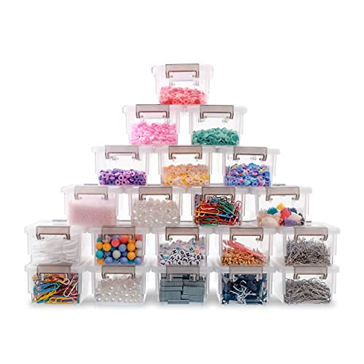 Citylife 20 Packs 0.18 QT Plastic Bead Organizers for Craft & 4 Packs 5.3 QT Storage Bins with Lids with Grey Handle Stackable Storage Containers for Organizing