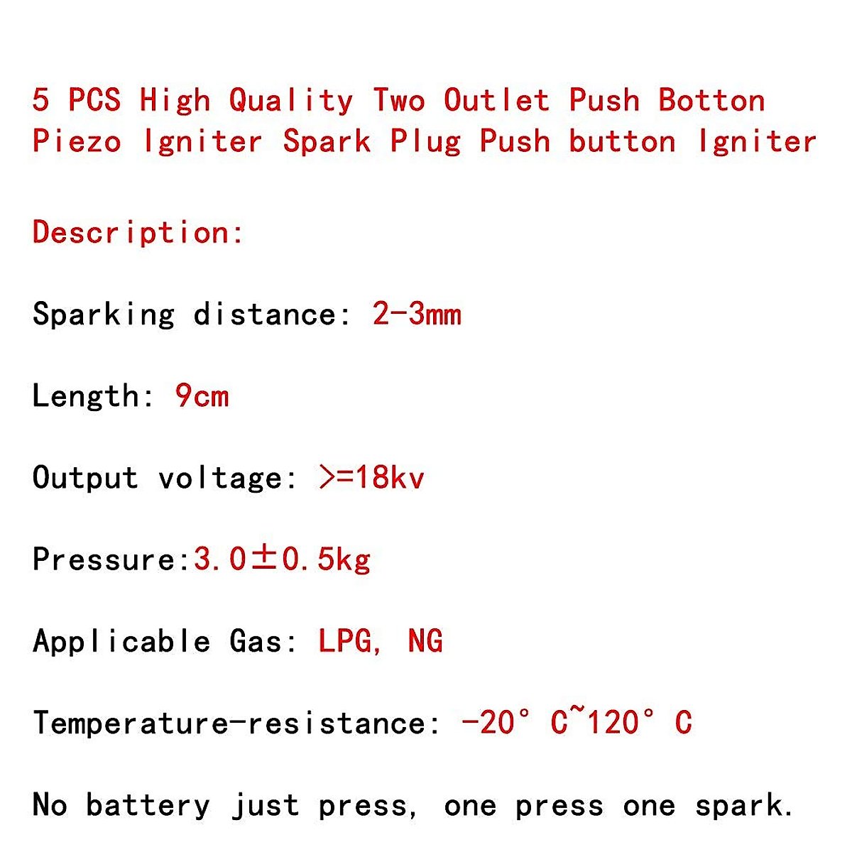 5 PCS 2 Outlet Push Botton Piezo Igniter Spark Plug Push Button Igniter